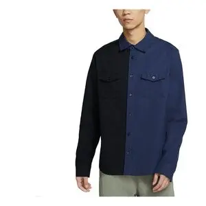 Nike Skateboard Flannel Skateboard Splicing Long Sleeves Shirt Blue - Navy