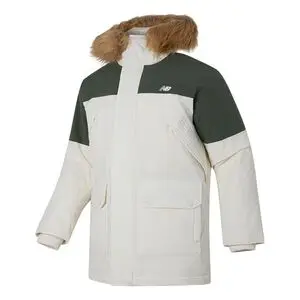 NEW BALANCE Hooded Down Jacket - White/black/brown