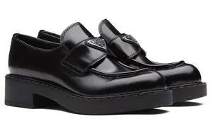 Prada Brushed Leather Loafers - Black
