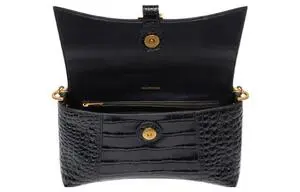 Balenciaga Downtown Xs Croc Embossed Shoulder Bag - Black