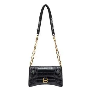 Balenciaga Downtown Xs Croc Embossed Shoulder Bag - Black