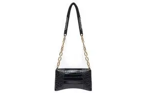 Balenciaga Downtown Xs Croc Embossed Shoulder Bag - Black