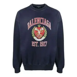 Balenciaga Est. 1917 College Logo Crewneck Sweatshirt - Navy