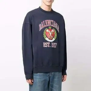 Balenciaga Est. 1917 College Logo Crewneck Sweatshirt - Navy