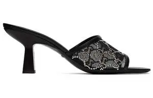 Gucci Gg Mid-heel Slide Sandal - Black