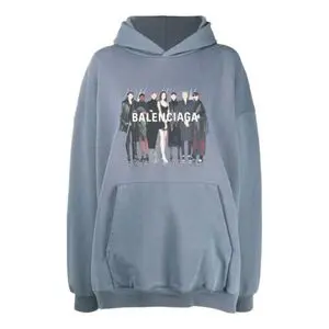 Balenciaga Oversized Hoodie With Graphic Print - Grey