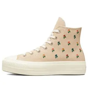 CONVERSE Chuck Taylor All Star Lift Platform High Top Embroidered Roses Sneakers - Creamyellow