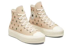 CONVERSE Chuck Taylor All Star Lift Platform High Top Embroidered Roses Sneakers - Creamyellow