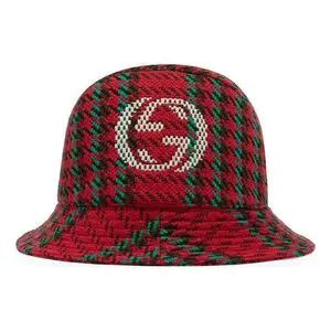 Gucci Houndstooth Wool Bucket Hat With Interlocking G - Red