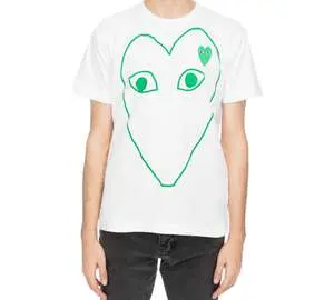 Play Comme Des Garcon Heart Ourlined Shape Short Sleeve Tee Green