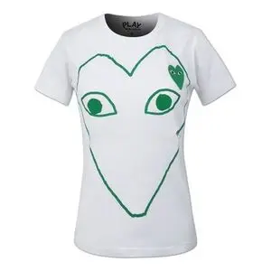Play Comme Des Garcon Heart Ourlined Shape Short Sleeve Tee Green - White