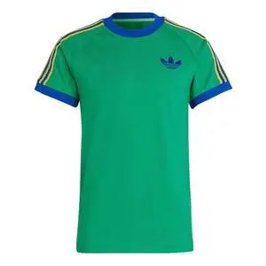 Adidas Originals Cali Tee Pattern Stripe Printing Ribbed Round Neck Short Sleeve Green T-shirt - Default Colorway