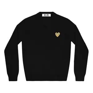 Play Comme Des Garcon Gold Emblem V-neck Pullover - Black
