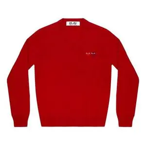 Play Comme Des Garcon V-neck Pullover With Double Emblem - Red