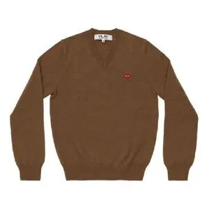 Play Comme Des Garcon V-neck Pullover With Small Red Heart Applique - Brown
