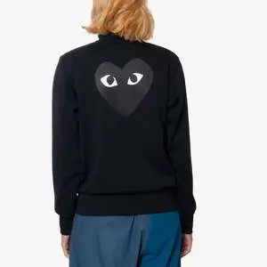 Play Comme Des Garcon Zip Sweatshirt With Big Heart Detail - Black
