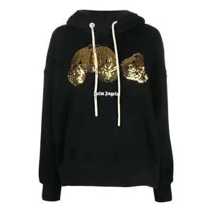 Palm Angels Gold Sequins Bear Hoodie - Black/gold