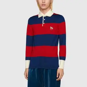 Gucci Striped Wool Polo 'blue Red