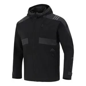 Adidas Athleisure Casual Sports Hooded Training Knit Jacket - Black