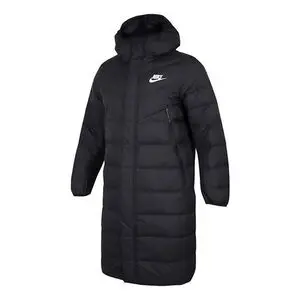 Nike Hooded Puffer Long Coat - Black/white