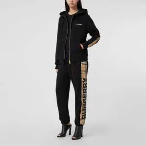 Burberry Classic Plaid Trim Full Zip Hoodie