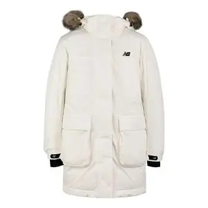 NEW BALANCE Down Parka Jacket With Fur Accents - White/brown