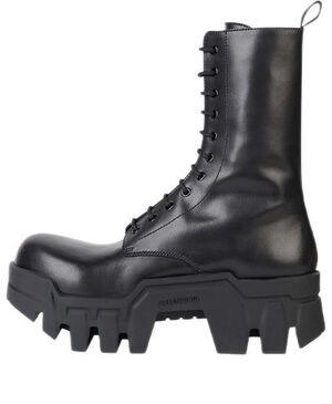Balenciaga Bulldozer Lace-up Leather High Top Boots - Black