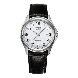 Casio Analog Quartz Watch With Leather Strap - Silver