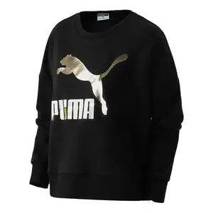 PUMA Classic Casual Printed Long Sleeve Sweater - Black/gold