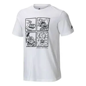 Adidas Cartoon Pattern Basketball Sports Short Sleeve White - Multi-color