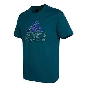 Adidas Ss22 Solid Color Large Logo Round Neck Casual Sports Short Sleeve Malachite Green - Multi-color