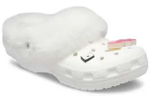 CROCS Classic Clog With Faux Fur Trim - White