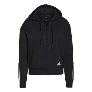 Adidas Essentials Loose-cut 3-stripes Full-zip Hoodie - Black