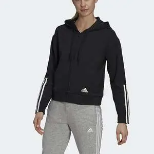 Adidas Essentials Loose-cut 3-stripes Full-zip Hoodie - Black