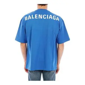 Balenciaga Back Print Logo Cotton T-shirt - Blue