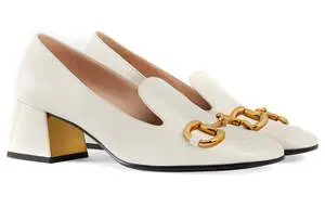Gucci Low-heel Leather Pump With Horsebit Detail