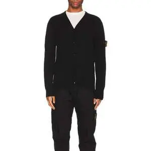 Stone Island Raw Hand Cotton Knitted Cardigan - Black