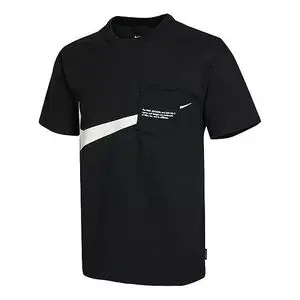 Nike Swoosh Large Pocket Printing Sports Round Neck Short Sleeve - Black
