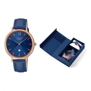 Casio Sheen Quartz Analog Watch With Leather Strap - Blue