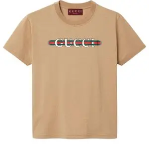 Gucci Cotton Jersey T-shirt With Logo Print - Beige