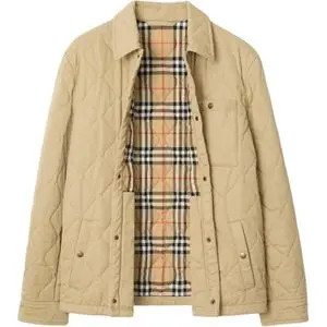 Burberry Long Sleeve Quilted Gabardine Jacket - Beige