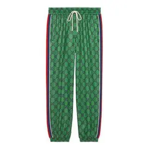 Gucci Fw21 Webbing Logo Full Print Plain Weave Knit Jogging Sports Pants/trousers/joggers - Green