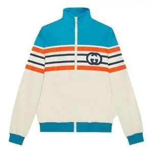 Gucci Interlocking G Stripe Zip Up Jacket - Light Blue/ivory