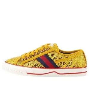 Gucci Gucci Tennis 1977 Gold Sequin Satin Sneakers Gold/blue/red