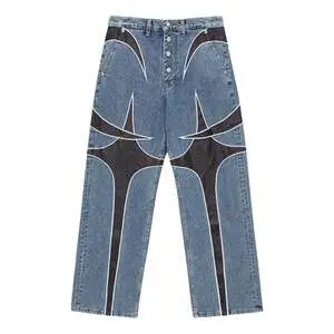 THUG CLUB Tc Leather Paneled Denim Pants - Blue