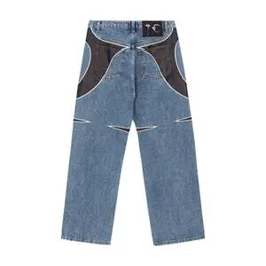 THUG CLUB Tc Leather Paneled Denim Pants