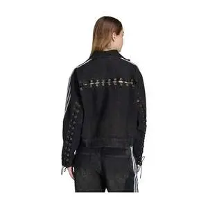 Adidas Originals Denim Jacket With Sporty Stripes And Lace-up Detail