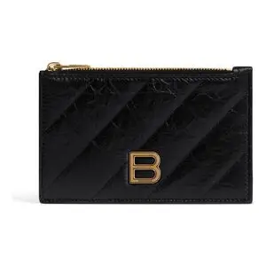 Balenciaga Crush Long Coin And Card Holder Quilted - Black