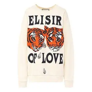 Gucci Cotton Tiger Printed Crewneck Sweatshirt - White
