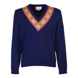 Gucci Gg V-neck Wool Sweater - Blue